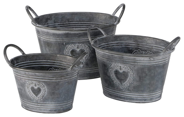 3 PIece Creamery Milk Metal Can Plant Pot Set, 9 L x 11 1/2 W x 11 1/2 ...