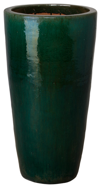 Round Tall Pot Large, Green 18.5x36 - Contemporary - Outdoor Pots And ...