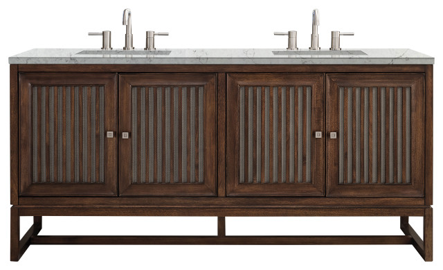 Athens 72" Double Vanity, Mid Century Acacia, Quartz Top - Transitional ...