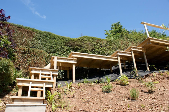 Garden On Hillside Wood Stairs