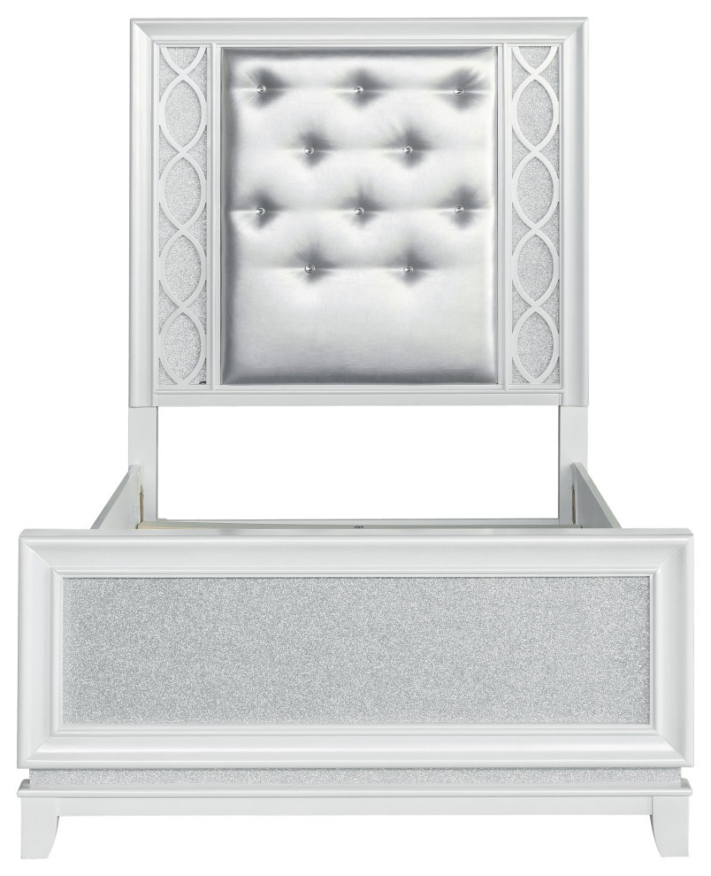 Starlight Twin Upholstered Panel Youth Bed With LED Lights ...