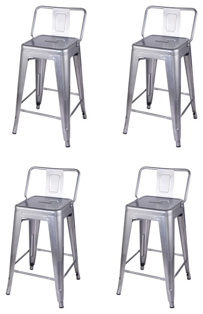 Lowback Silver Metal Bar Stools Set of 4 - Industrial - Bar Stools And ...