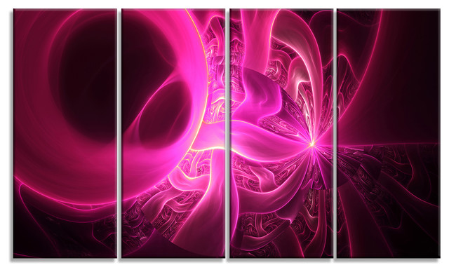 Bright Pink Designs on Black, Multipanel Abstract Wall Art Canvas, 48 ...