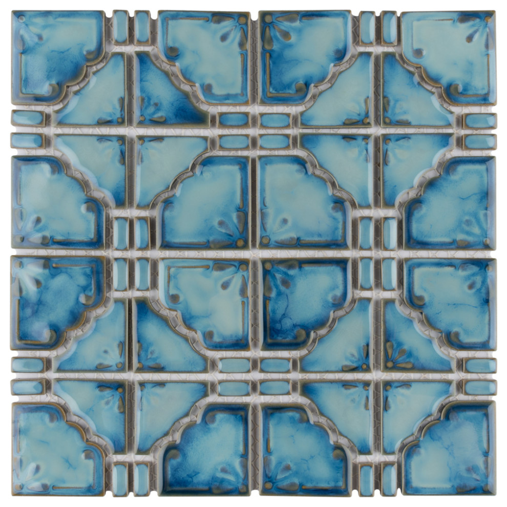 Moonbeam Diva Porcelain Mosaic Floor and Wall Tile Sample, Azure ...