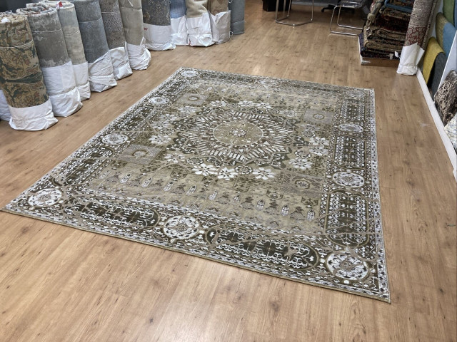 8x10 High and Low Pile Handmade Wool Rug Brown Gray - Mediterranean ...