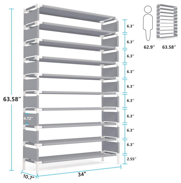 Tribesigns 10 Tiers Shoe Rack, Large Capacity Shoe Organizer for 50 ...