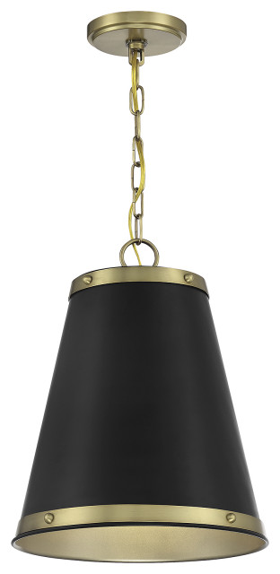 1-Light Pendant, Matte Black With Natural Brass - Transitional ...