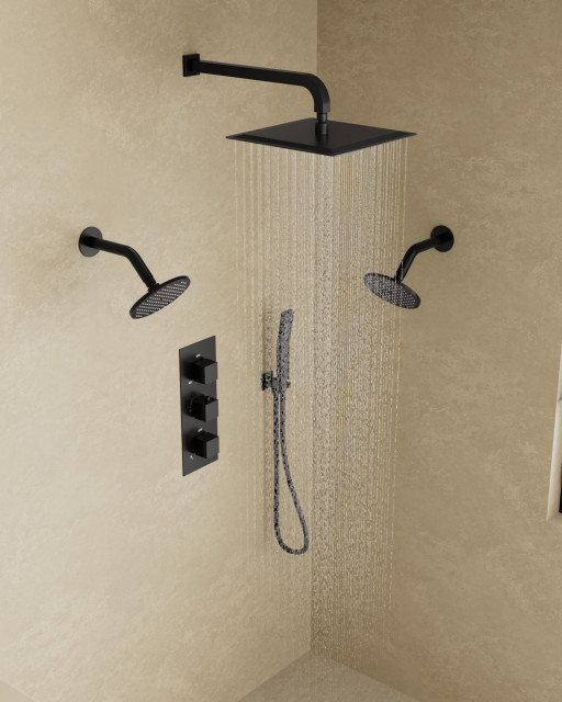 Triple Shower Head 12" Thermostatic Shower System With Handheld Shower ...
