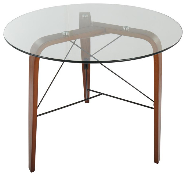 Walnut Wood, Clear Glass Trilogy Round Dinette Table - Contemporary ...