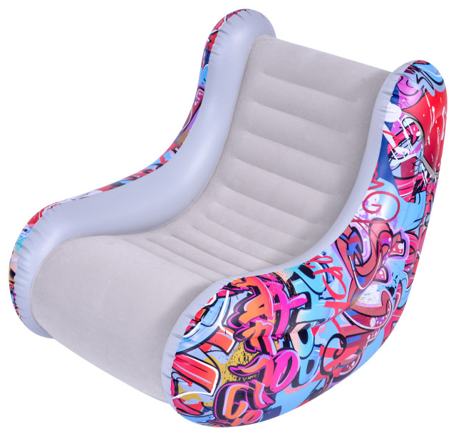 37" Graffiti Design Flocked Inflatable Lounge Chair - Modern - Pool ...