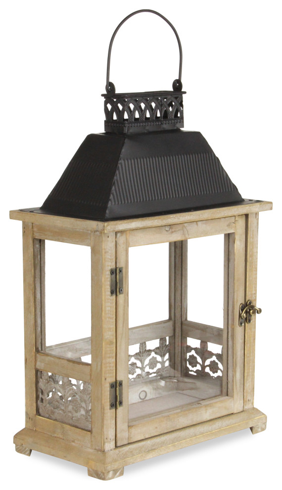 Rectangular Wooden Lantern With Black Metal Top/Galvanized Accent ...