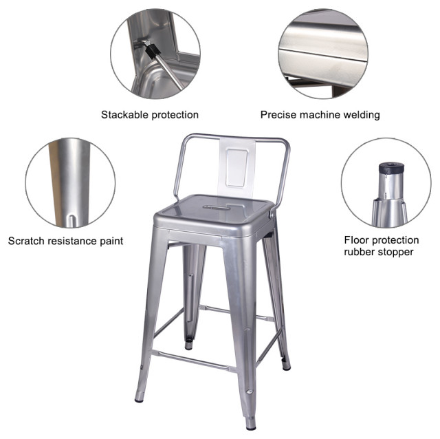 Lowback Silver Metal Bar Stools, Set of 6 - Industrial - Bar Stools And ...
