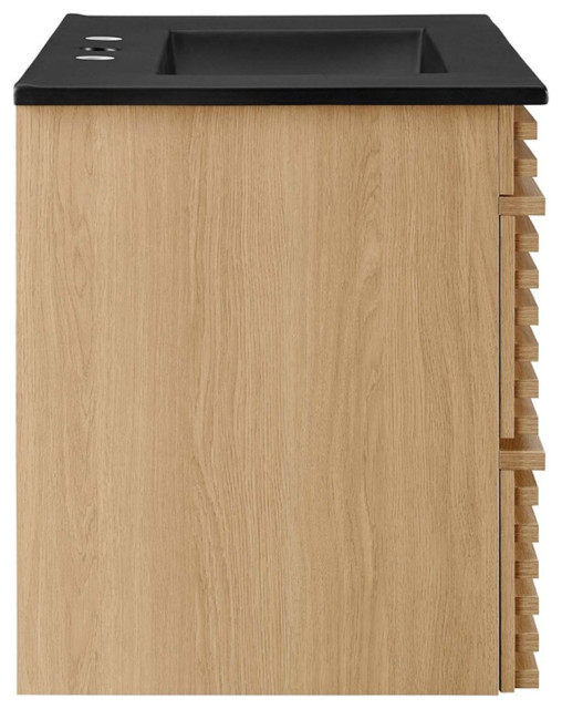 Modway Render 30" MDF Wood Wall-Mount Bathroom Vanity in Oak/Black ...