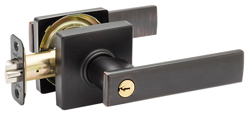 Craftsman Style Keyed Entry Lever, Tuscan Bronze - Transitional - Door ...