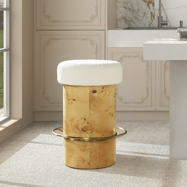 Nebula 26" Backless Round Burl Wood Counter Stool - Contemporary - Bar ...