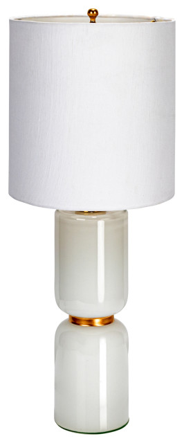 Stacked Glass Base Table Lamp With Cotton Drum Shade, White ...