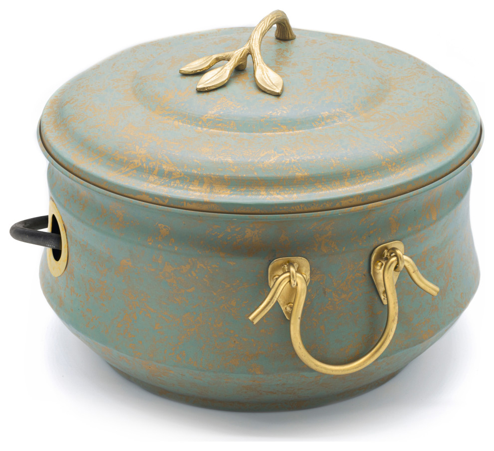 Sedona Hose Pot with Lid, Brass Accents, holds up to 100-Feet of Hose ...