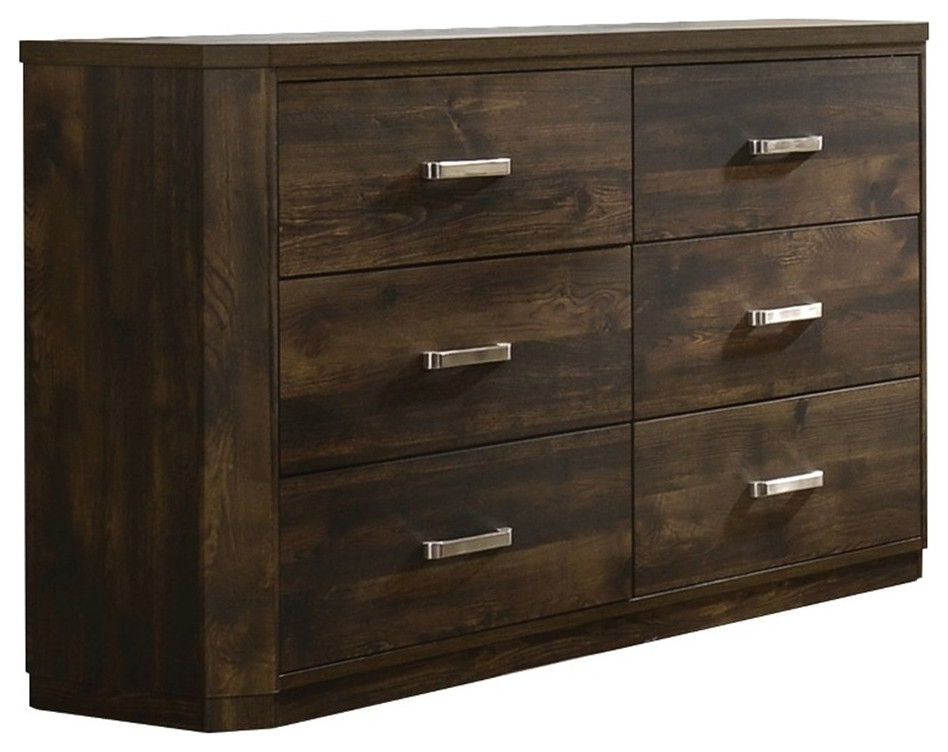 Transitional Style 6 Drawer Wooden Dresser with Plinth Base Brown ...