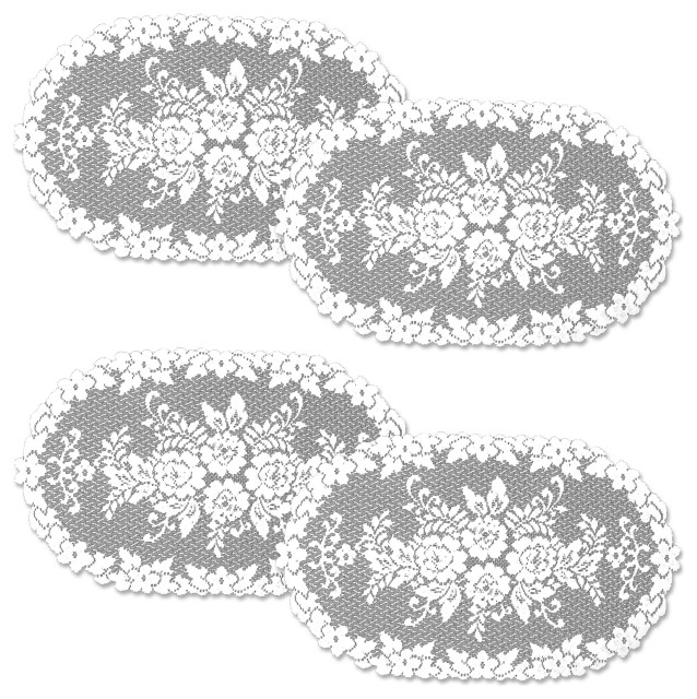Victorian Rose 13"x24" Doily, Set of 4, White - Transitional ...