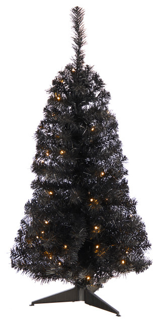 3' Black Artificial Christmas Tree With 50 LED Lights and 118 Bendable ...