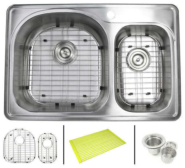 33" Topmount Drop-In Stainless Steel 70/30 Kitchen Sink Combo ...