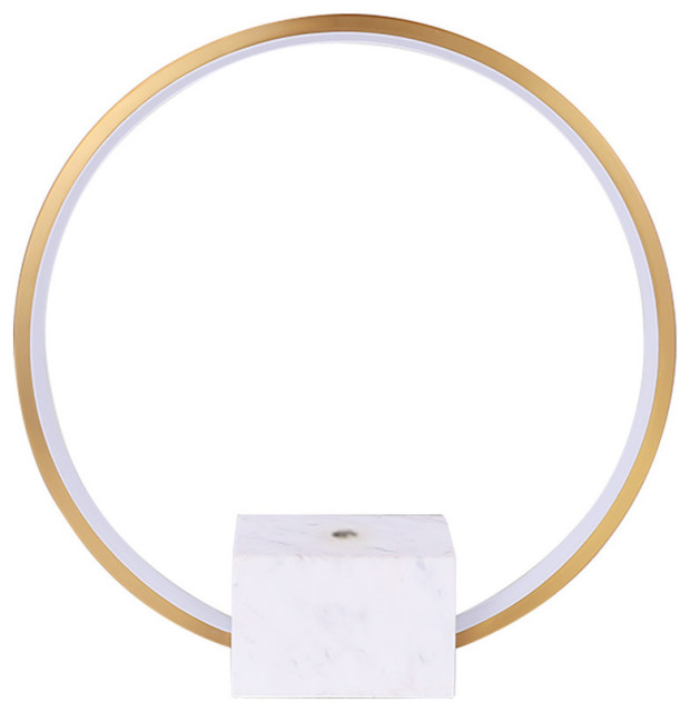 Modern LED Circle Table Lamp, Gold With White Marble Base - Modern ...