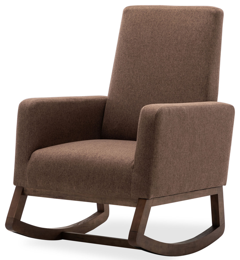 Fabric High Back Armchair Upholstered Rocking Chair Padded Seat Wood ...