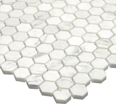Sample of 12"x12" Bianco Carrara 1 inch Honed Marble Honey Comb Mosaic ...