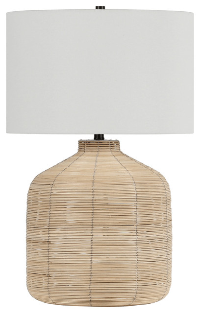 27" Natural Rattan Table Lamp With White Drum Shade - Tropical - Table ...