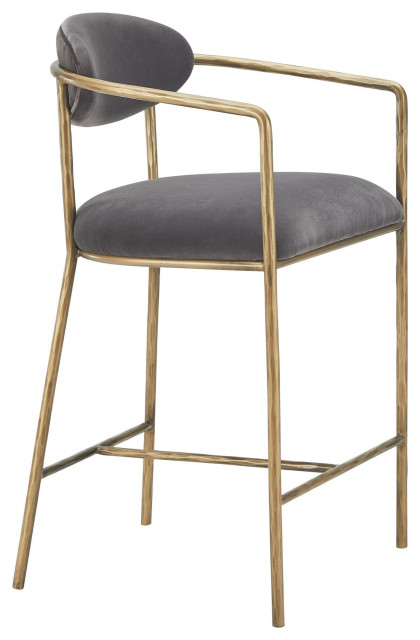 Modrest Baird Modern Grey Velvet, Brass Counter Chair - Contemporary ...