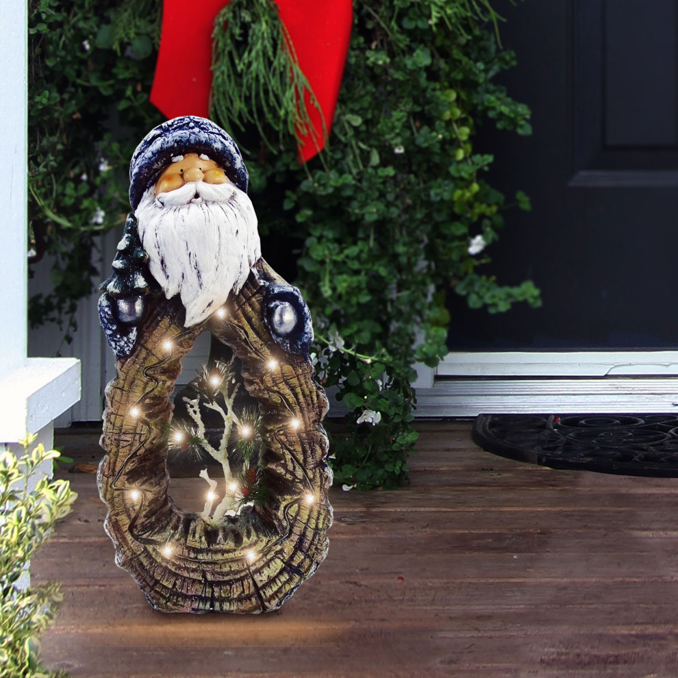 21"H Indoor/Outdoor Santa Statue with Carved Wood Look and LED Lights ...