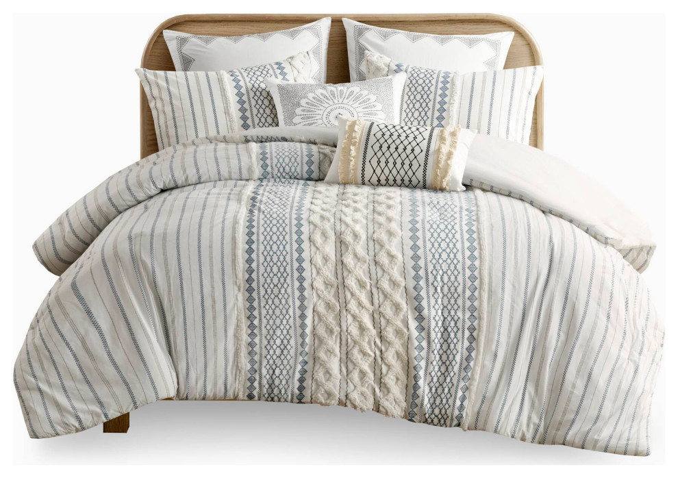 INK+IVY Imani Cotton Printed Comforter Set with Chenille, Full/Queen ...