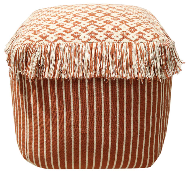 White Machine Woven Lemay Pouf, 18" Cube, 18" Cube - Contemporary ...