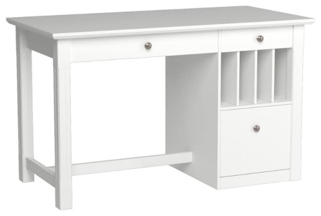 Modern 48-Inch White Wood Computer Desk with Storage Drawer for Home ...