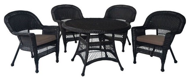 Jeco 5 Piece Wicker Patio Dining Set in Espresso and Brown - Tropical ...