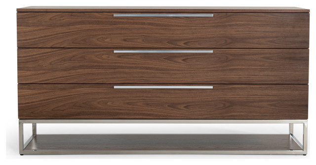 Modrest Heloise Contemporary Walnut and Stainless Steel Dresser ...