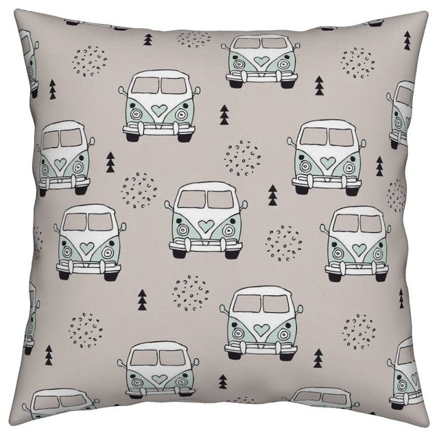 Vintage Cars Bus Summer Scandinavian Geometric Throw Pillow ...