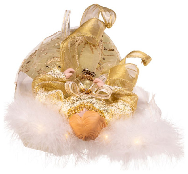 Kurt Adler 12" Battery-Operated White and Gold Fairy Angel Tree Topper ...