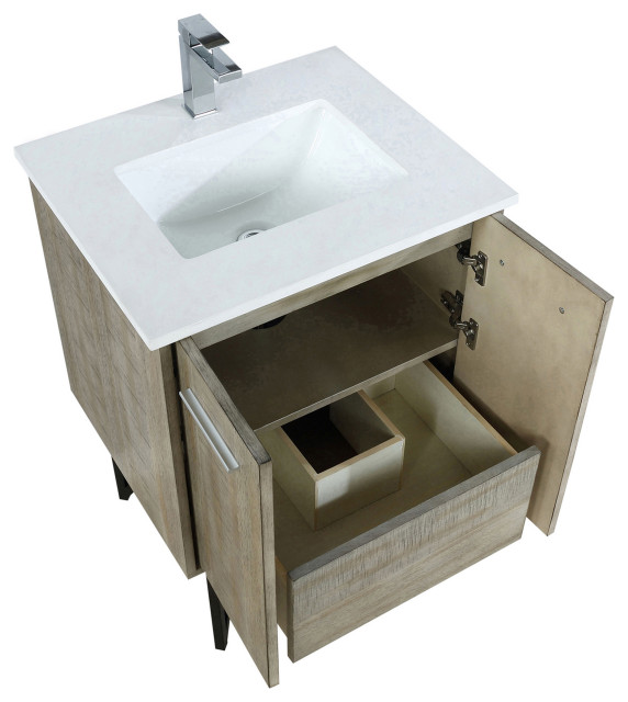24" Rustic Acacia White Quartz Top, White Square Sink, and Monte Chrome ...