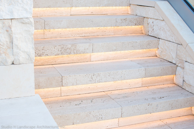 Illuminated Limestone Stairs - Contemporary - Orange County - by Studio ...