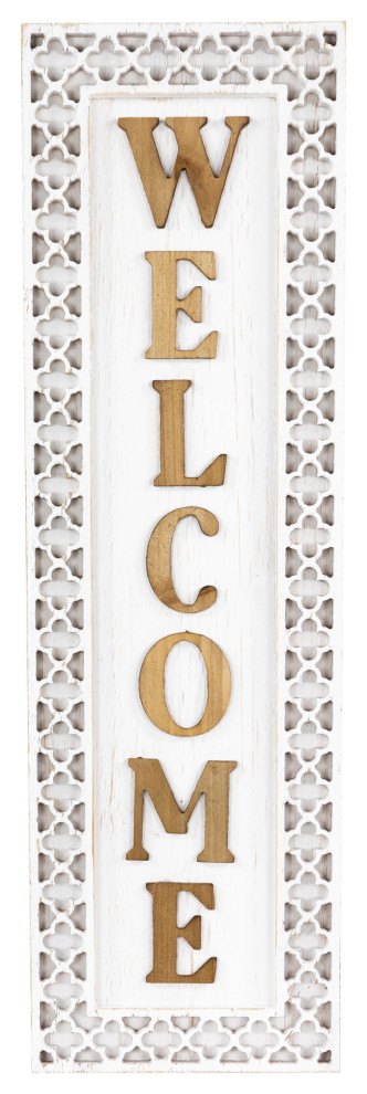Rustic Welcome Wooden Wall Sign 24" White - Farmhouse - Wall Accents ...