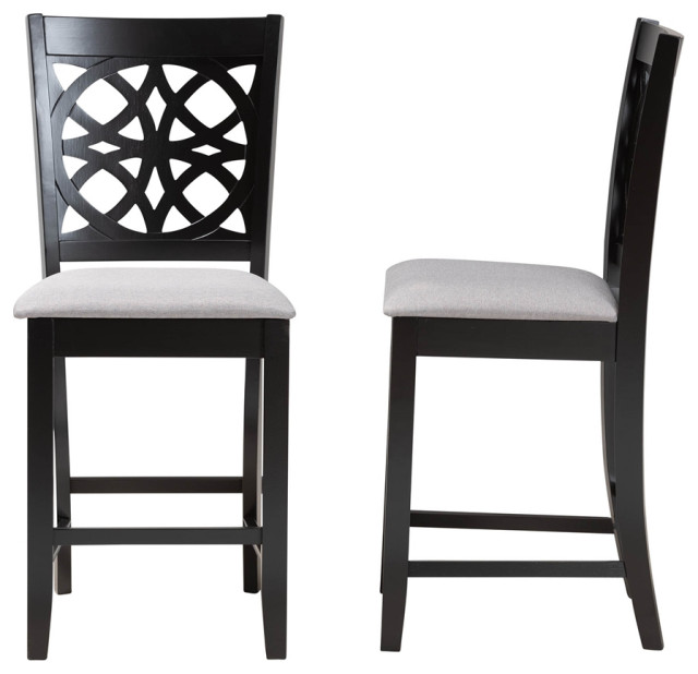 Modern Grey Fabric and Dark Brown Finished Wood 2-Piece Counter Stool ...