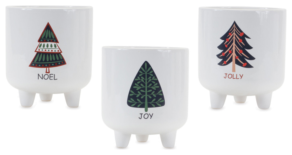 Footed Pine Tree Planter, Set of 3 - Contemporary - Indoor Pots And ...