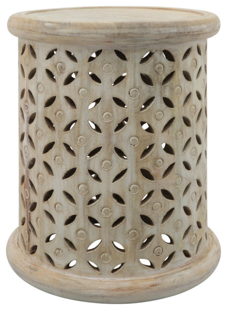 Wood, 18" Carved Side Table, White, 14x14x18" - Farmhouse - Side Tables ...