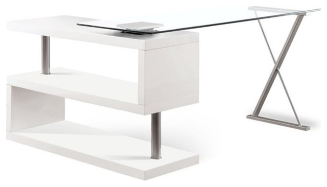 Bowery Hill Modern Metal Swivel Computer Desk in White - Contemporary ...