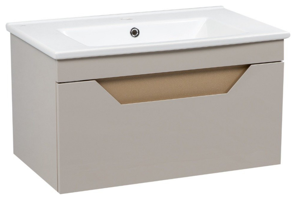 Modern Wall-Mounted Bathroom Vanity | Troy Mocha Gloss 26"-Simple 24 ...
