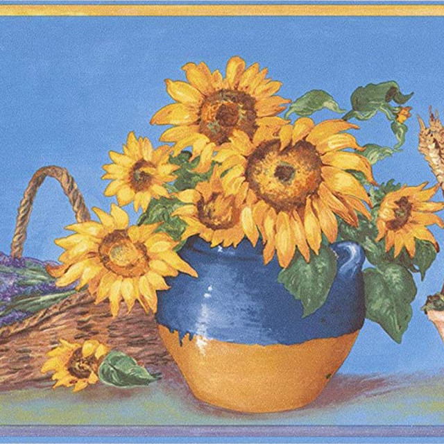 Classic Floral Wallpaper Border Flower Yellow Blue 7"x15' Kc78062 ...