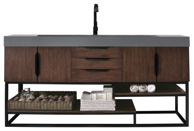 Columbia 72" Single Vanity Coffee Oak Black w/Dusk Grey Glossy ...