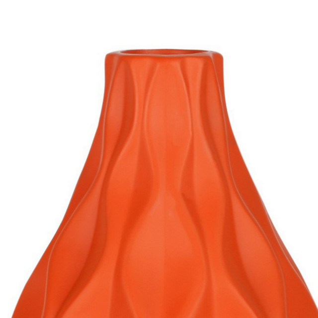 Ceramic Round Bellied Vase with Embossed Wave Design, Set of 2, Orange ...