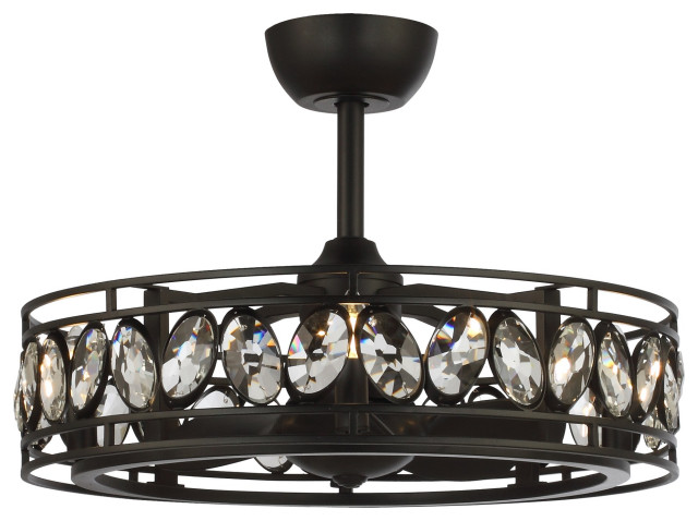 25.6 in Caged Ceiling Fan with Remote in Matte Black - Contemporary ...